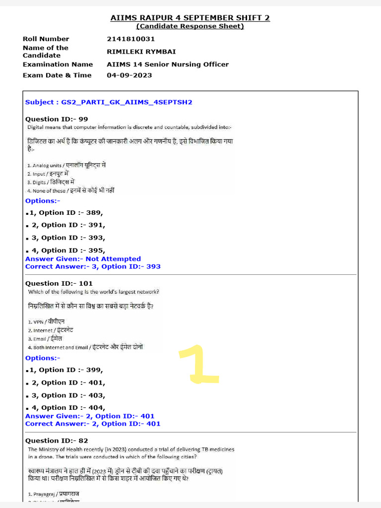 Aiims Raipur 4 September Shift 2: Subject: GS2 - PARTI - GK - AIIMS - 4SEPTSH2 | PDF ...