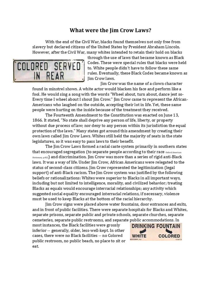 13_jim_crow_laws_packet | PDF | Legal Guardian | Fourteenth Amendment ...