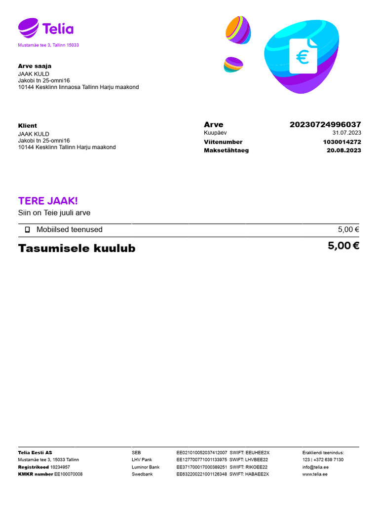 Tere Jaak!: Tasumisele Kuulub 5,00 | PDF