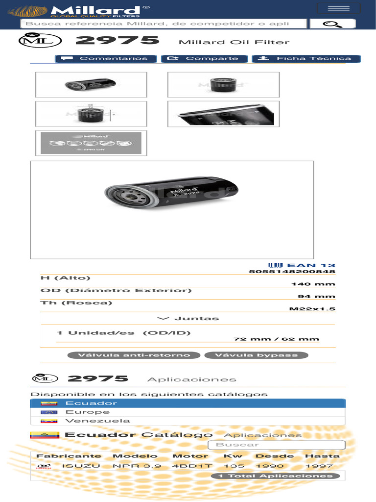 Millard Filters - Ficha Técnica ML-2975 | PDF