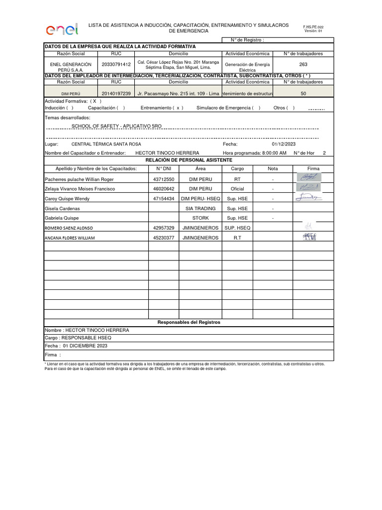 Entrenamiento HSEQ en Central Térmica | PDF