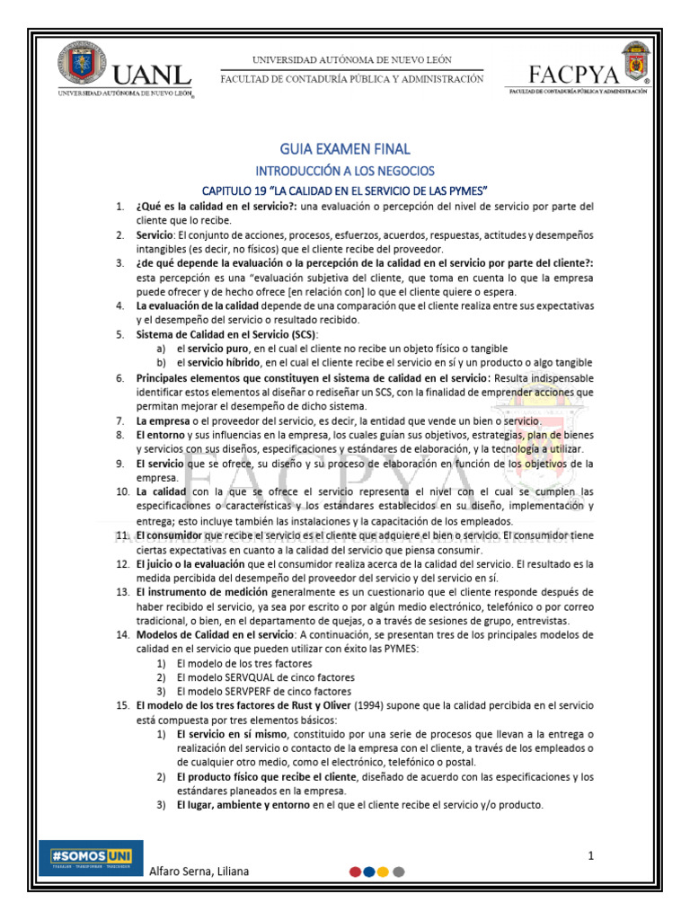 Guia Ex - Final Intro - Negocios | PDF | Calidad (comercial) | Business