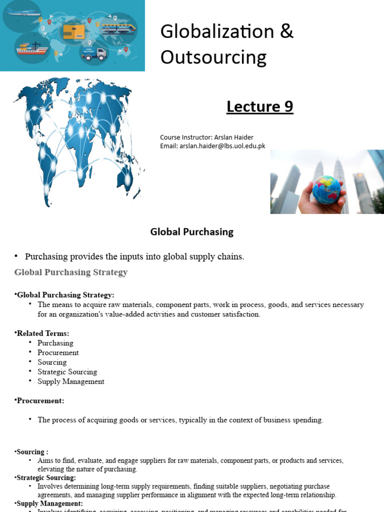 Lecture 9 Globalization Outsourcing | PDF | Procurement | Outsourcing