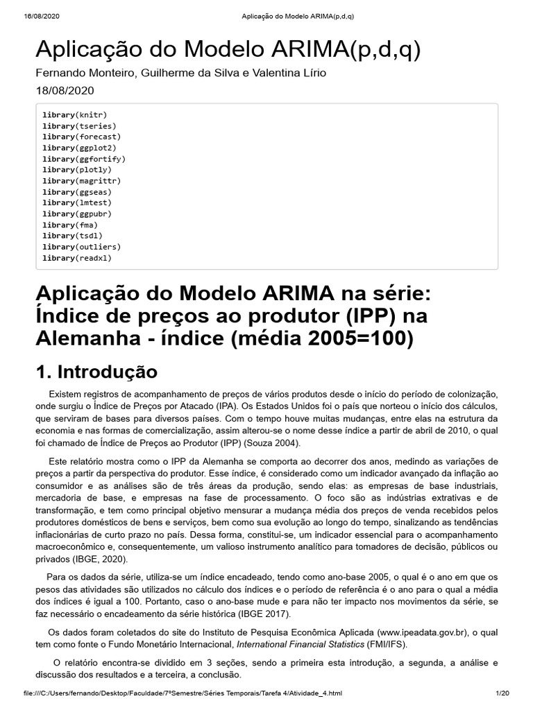 Aplicação Do Modelo ARIMA (P, D, Q) | PDF