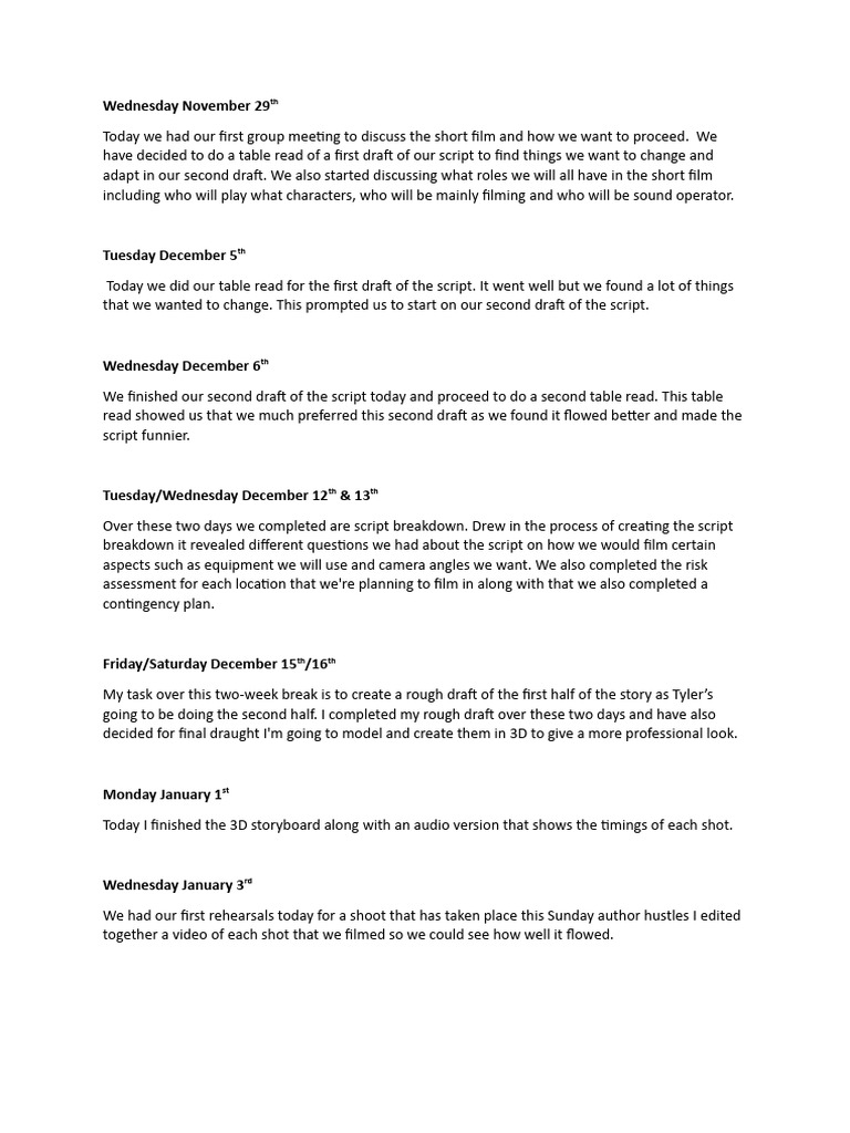 Video Final Assignment Log | PDF | Games & Activities