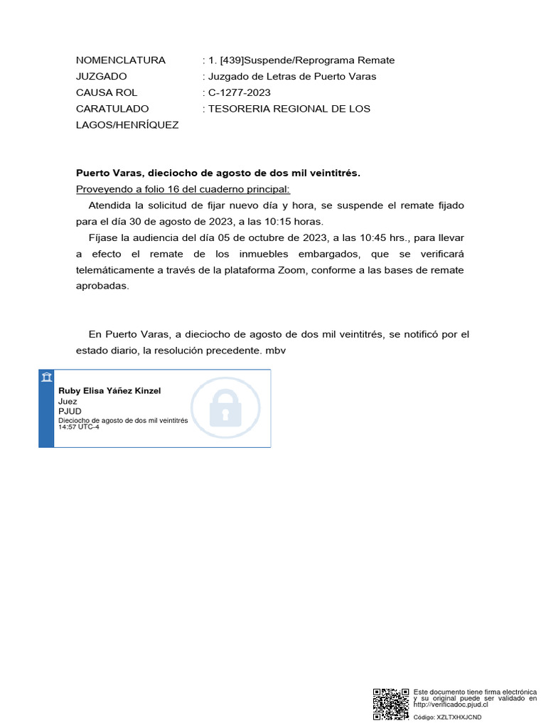 Puerto Varas, Dieciocho de Agosto de Dos Mil Veintitrés.: Ruby Elisa ...