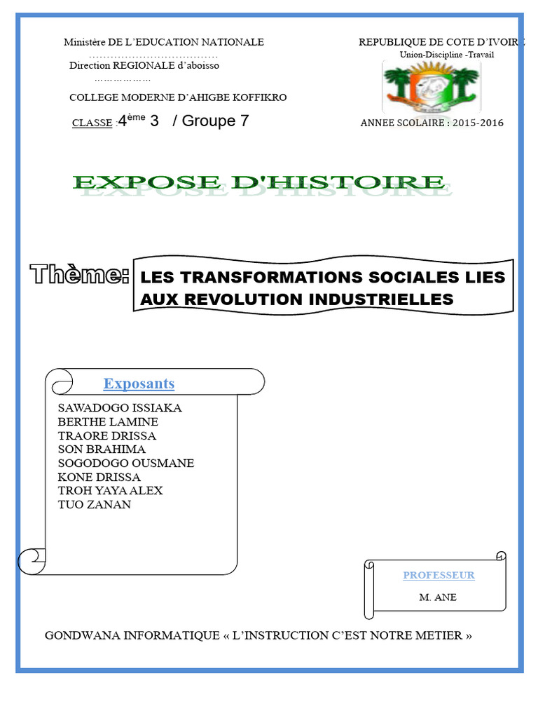 Exposé 4ème 3e Trimestre Transformations Sociales Liées Aux Révolutions ...
