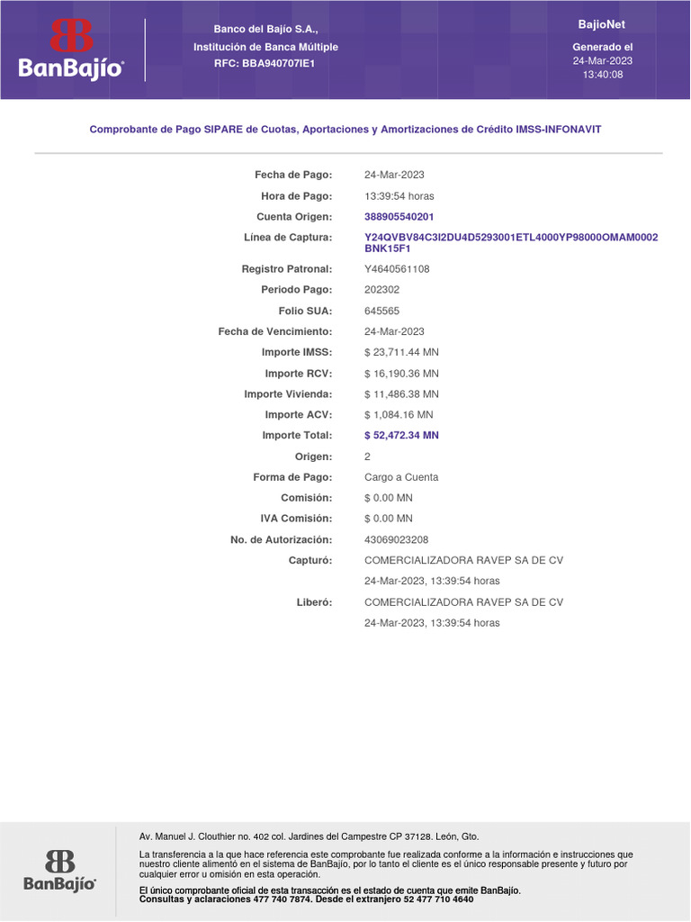 Comprobante de Pago SIPARE IMSS-INFONAVIT | PDF | Economía Financiera ...
