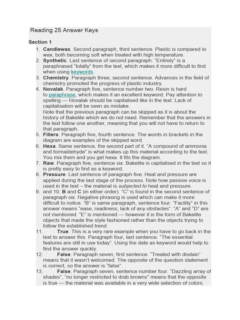 Reading 25 Answer Keys | PDF | Question | English Language