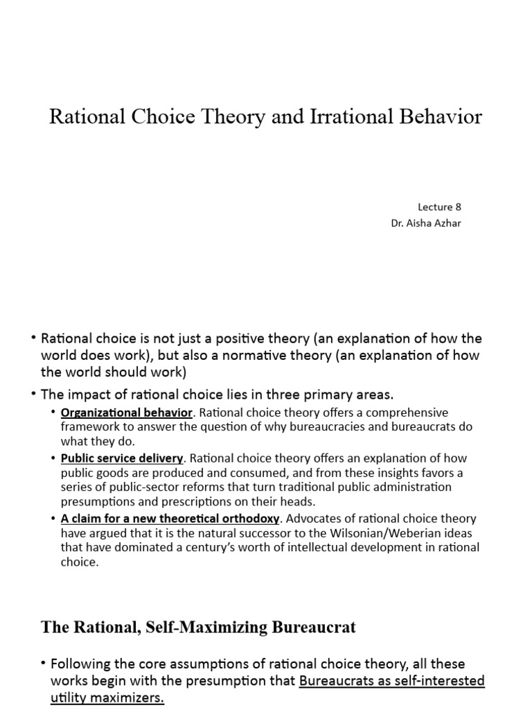 Week 8 - Rational Choice Theory and Irrational Behavior | PDF | Rationality | Bureaucracy