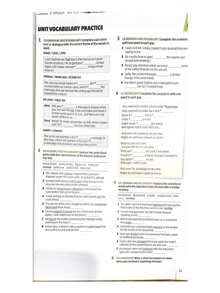 Unit Vocabulary Practice | PDF