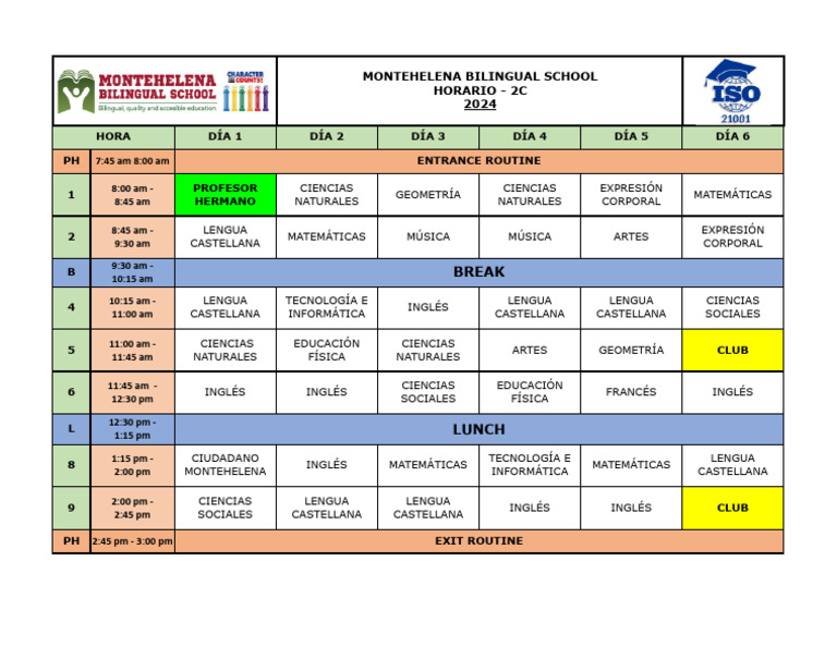 Horario 2C | Descargar gratis PDF | Matemáticas