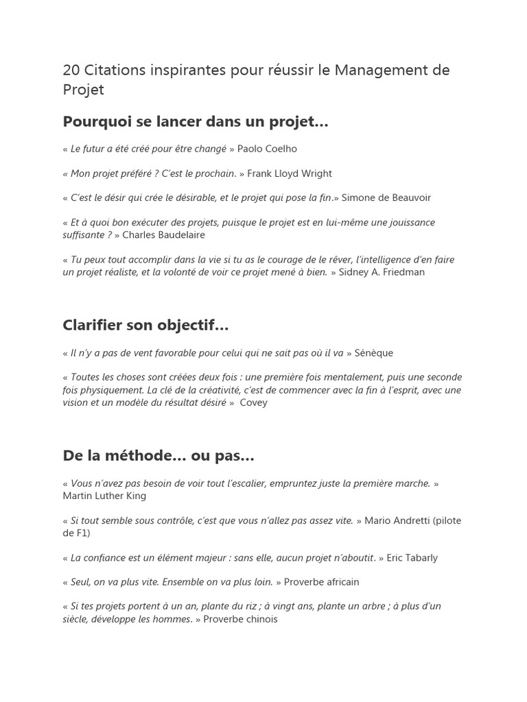20 Citations Inspirantes Pour Réussir Le Management de Projet | PDF