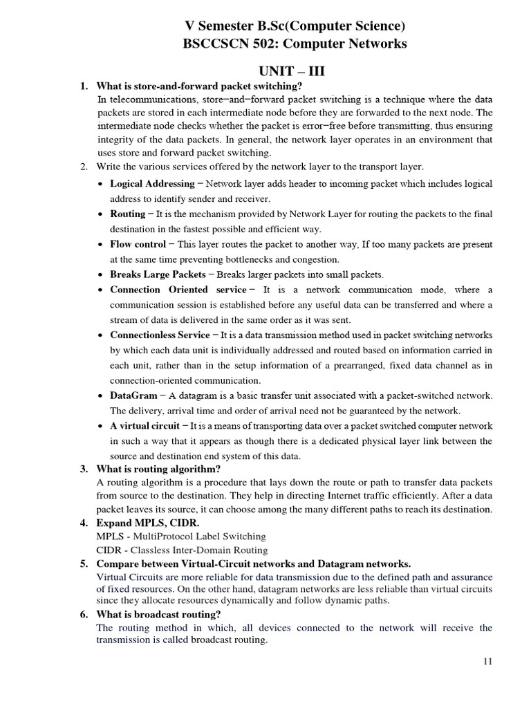 Computer NW Short Answers Unit III and IV | PDF | Transmission Control Protocol | Computer Network