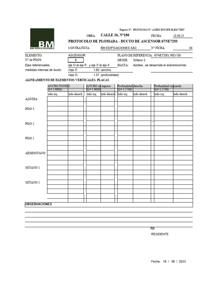 Protocolo 34-Plomada Ducto de Ascensor | PDF