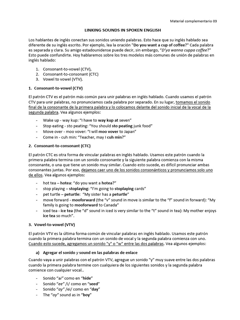 Linking Sounds in English (Spanish Version) | PDF | Fonética | Lingüística