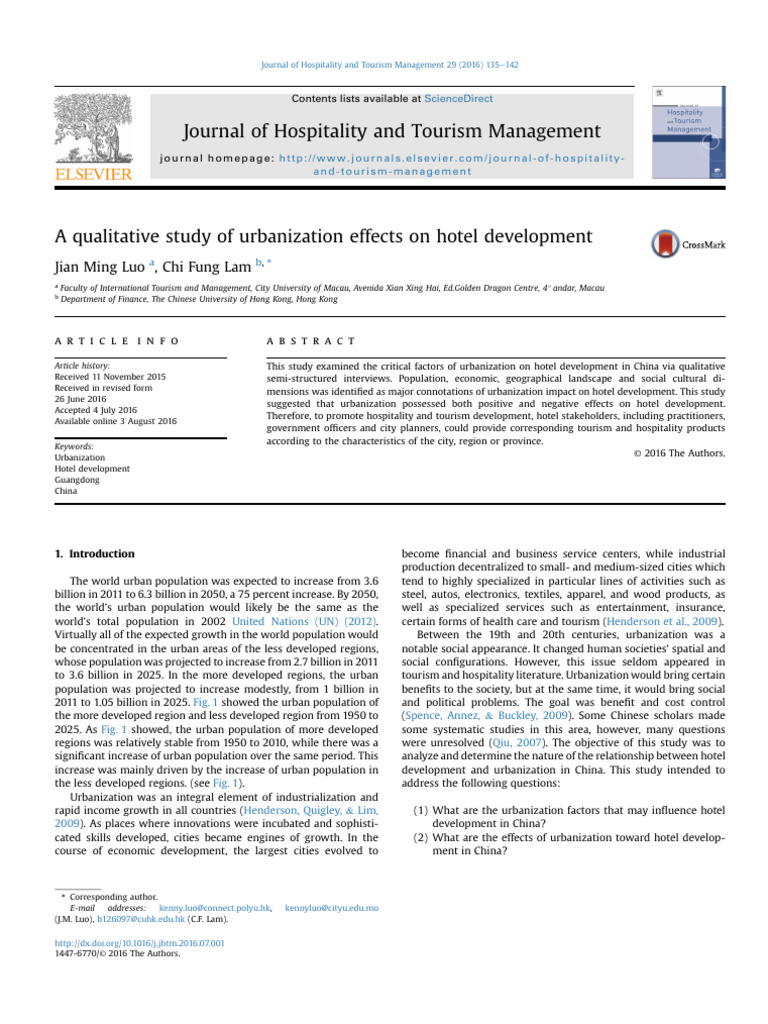 A1 - A Qualitative Study of Urbanization Effects On Hotel Development | PDF