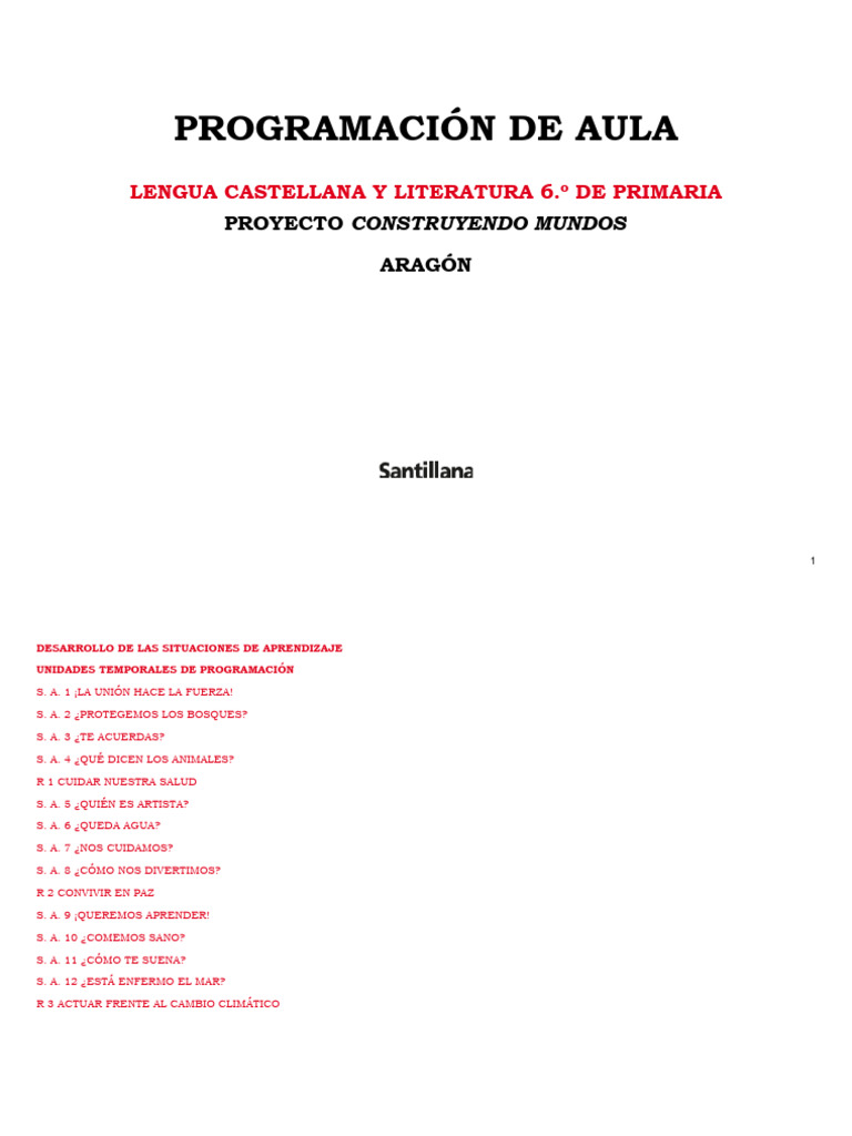 Programacion de Aula - 6prim - Lengua - Castellana - y - Lit - CM - ARAGON | PDF | Palabra ...