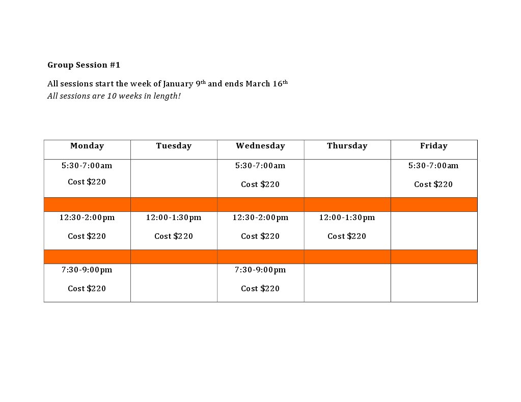 Group Session Schedule and Pricing | PDF | Sports