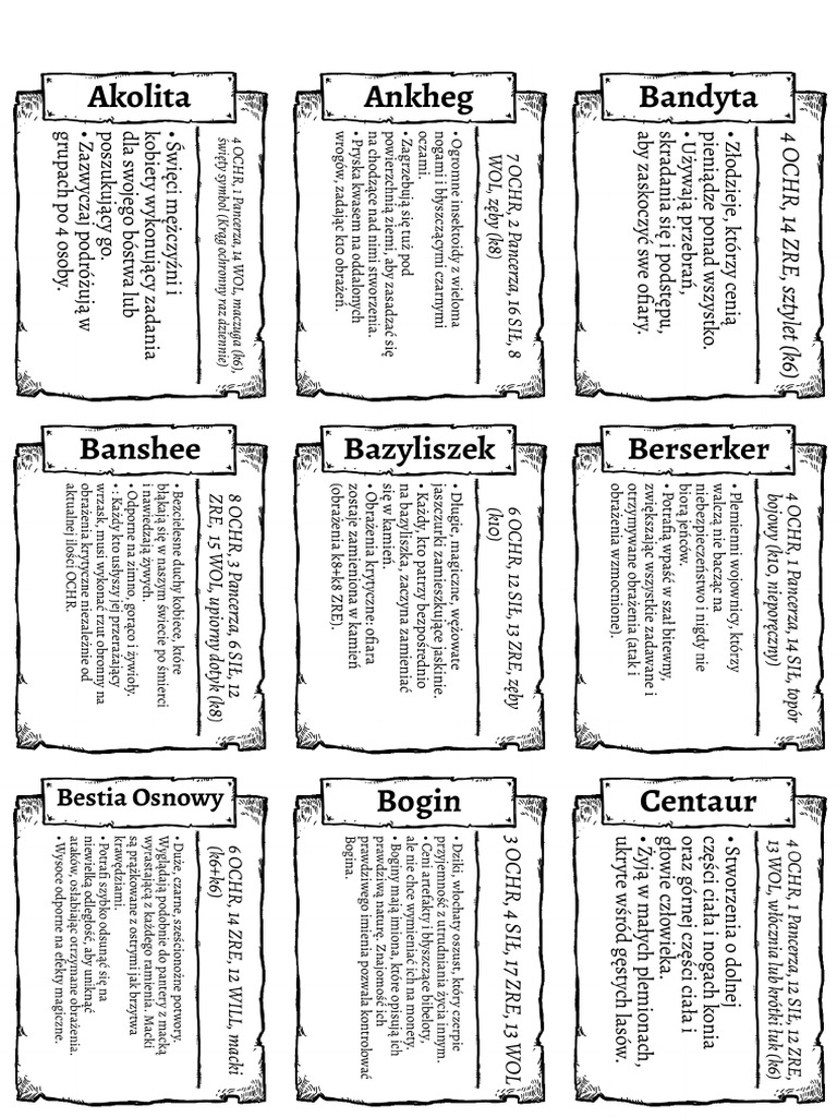 Cairn Monster Cards A4 | PDF