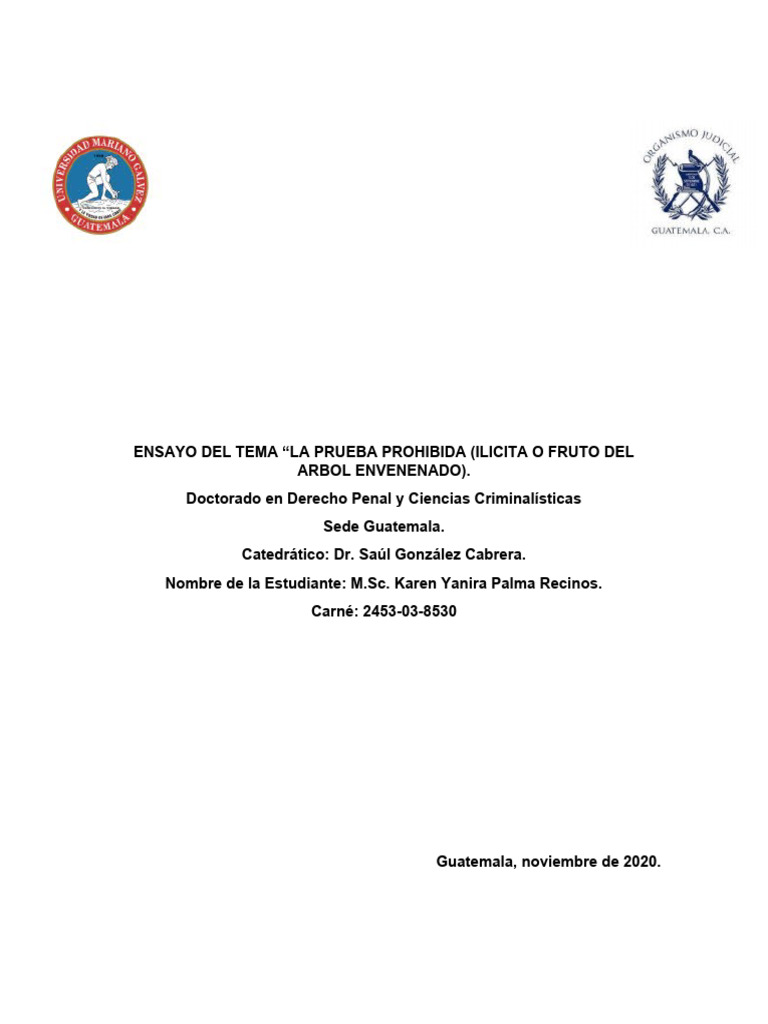 Ensayo Del Tema La Prueba Prohibida | PDF | Ley procesal | Derecho penal