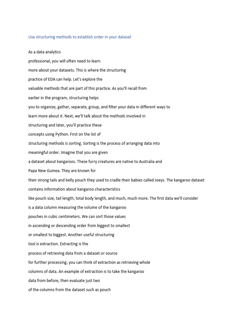 Use Structuring Methods To Establish Order in Your Dataset | PDF | Data | Data Set