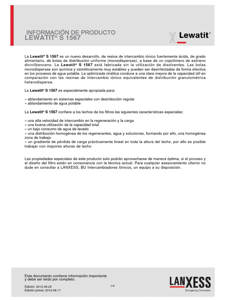 Lewatit® S 1567 Español | PDF