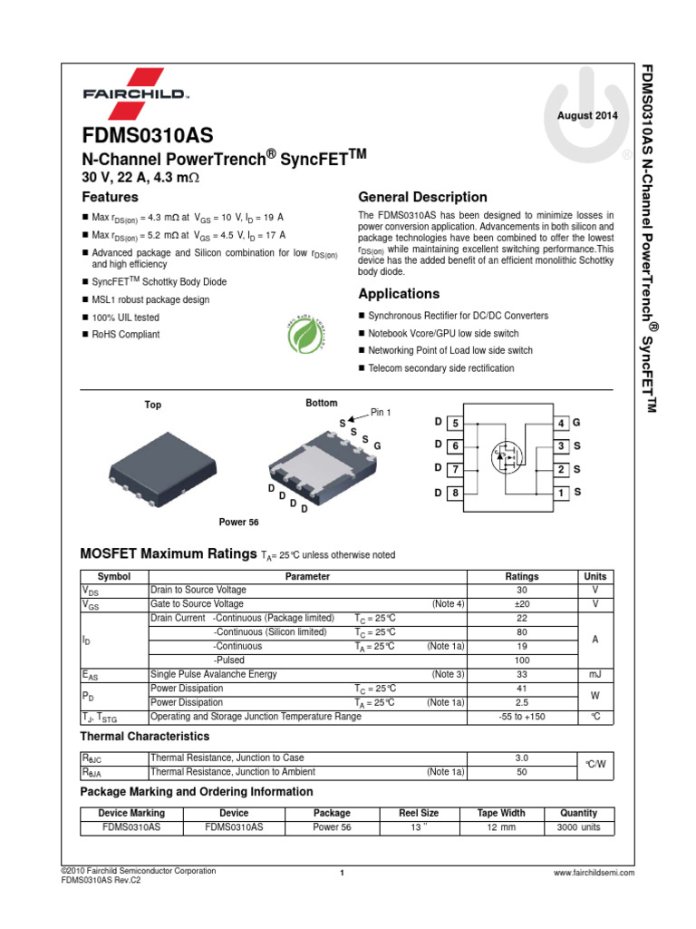 FDMS0310AS FairchildSemiconductor | PDF | Field Effect Transistor | Rectifier