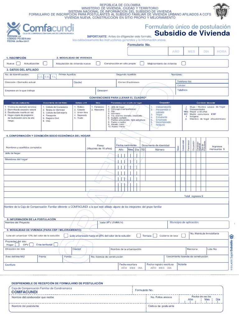 Formulario Subsidio Vivienda COMFACUNDI | PDF