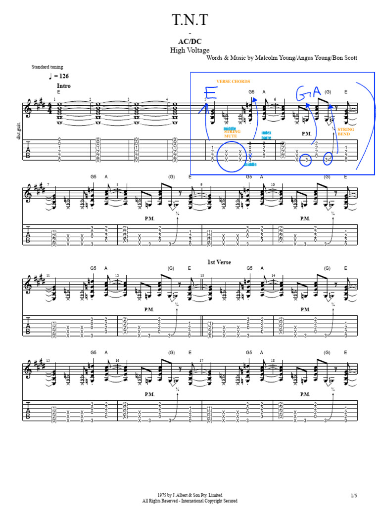 ACDC - TNT CHORDS Rhythm Guitar | PDF | Guitar Family Instruments ...