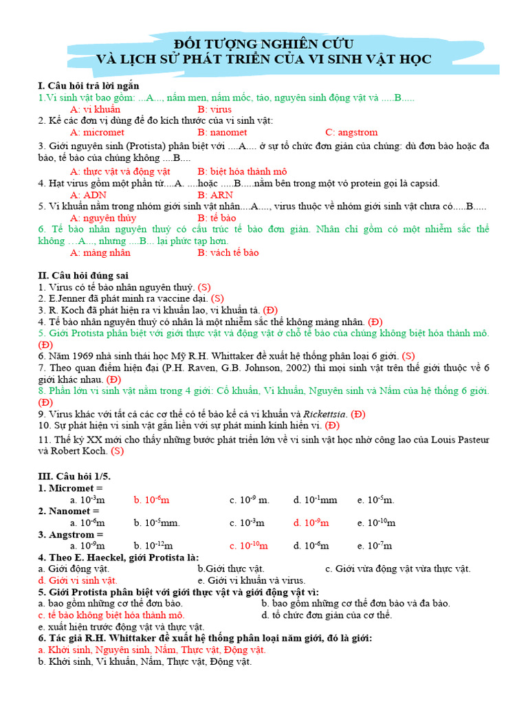 Đáp Án TN Vi Sinh DHYD Hue | PDF