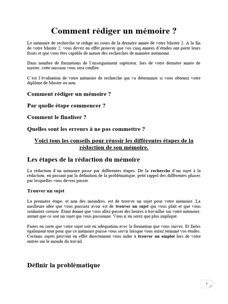 Comment Rédiger Un Mémoire Final | PDF