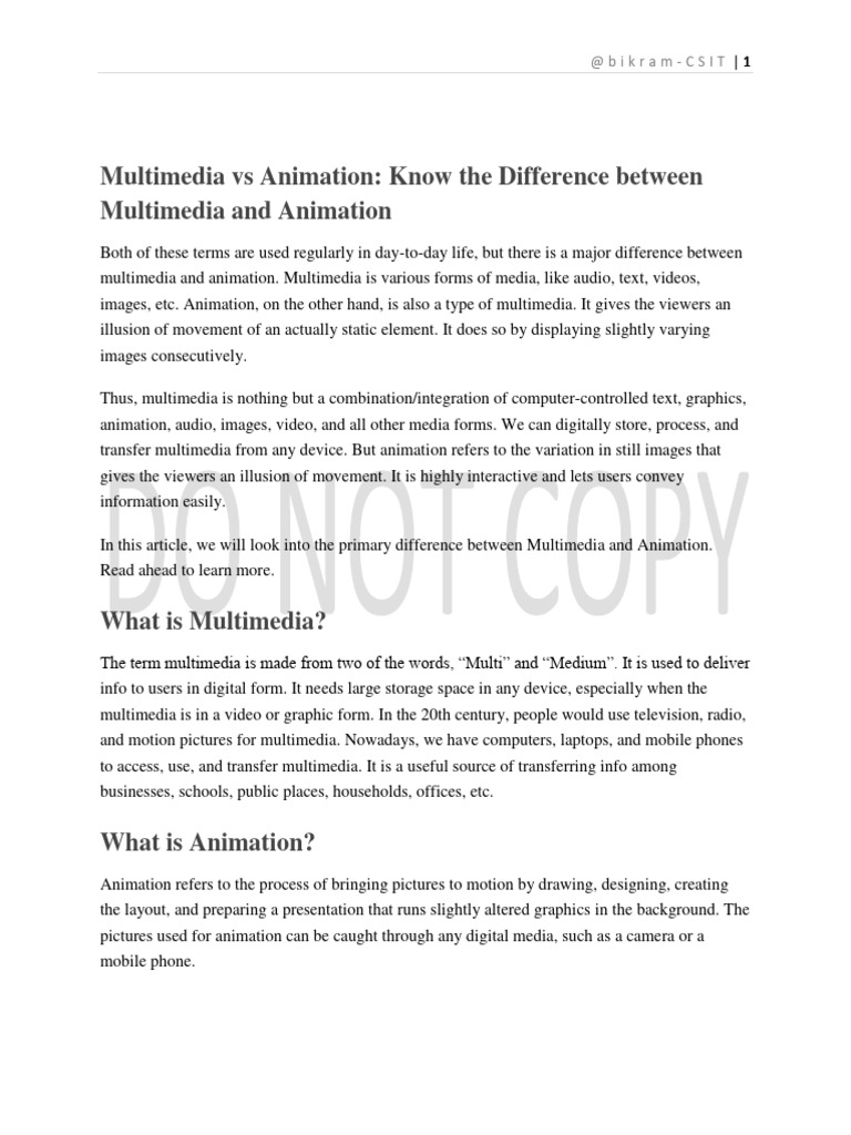 Difference Between Multimedia and Animation | PDF | Multimedia | Animation