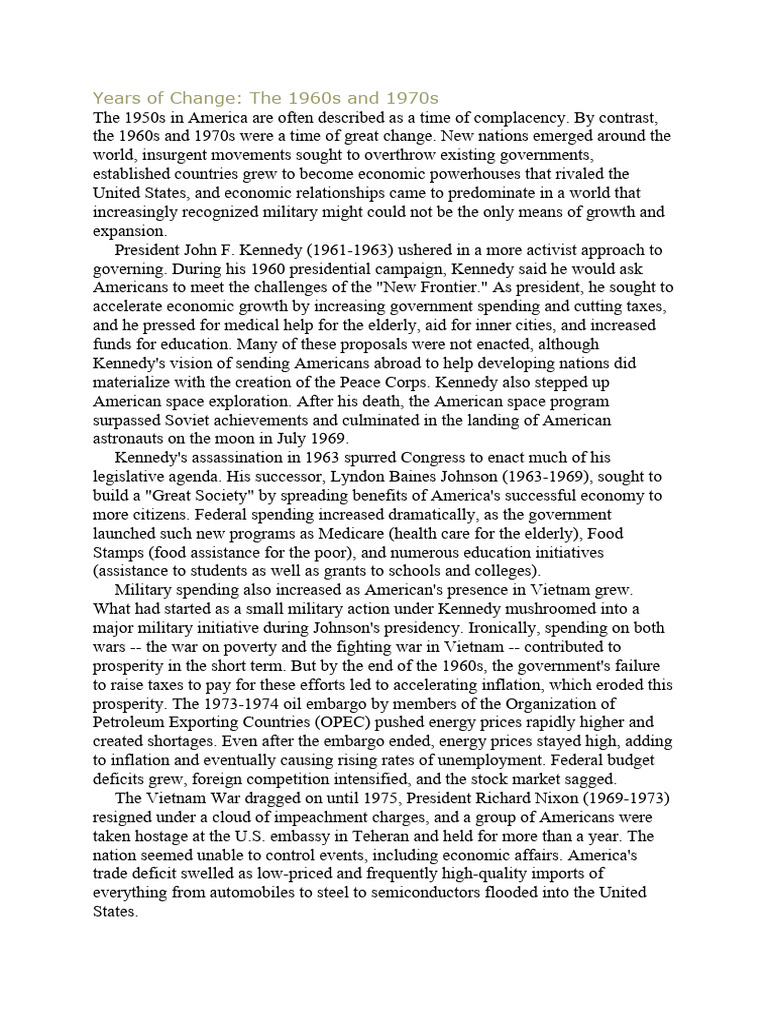 Years of Change: The 1960s and 1970s | PDF | Politics