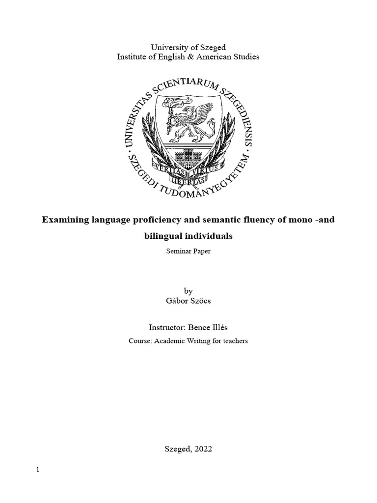 Examining Language Proficiency With The Use of Semantic Fluency of Mono ...