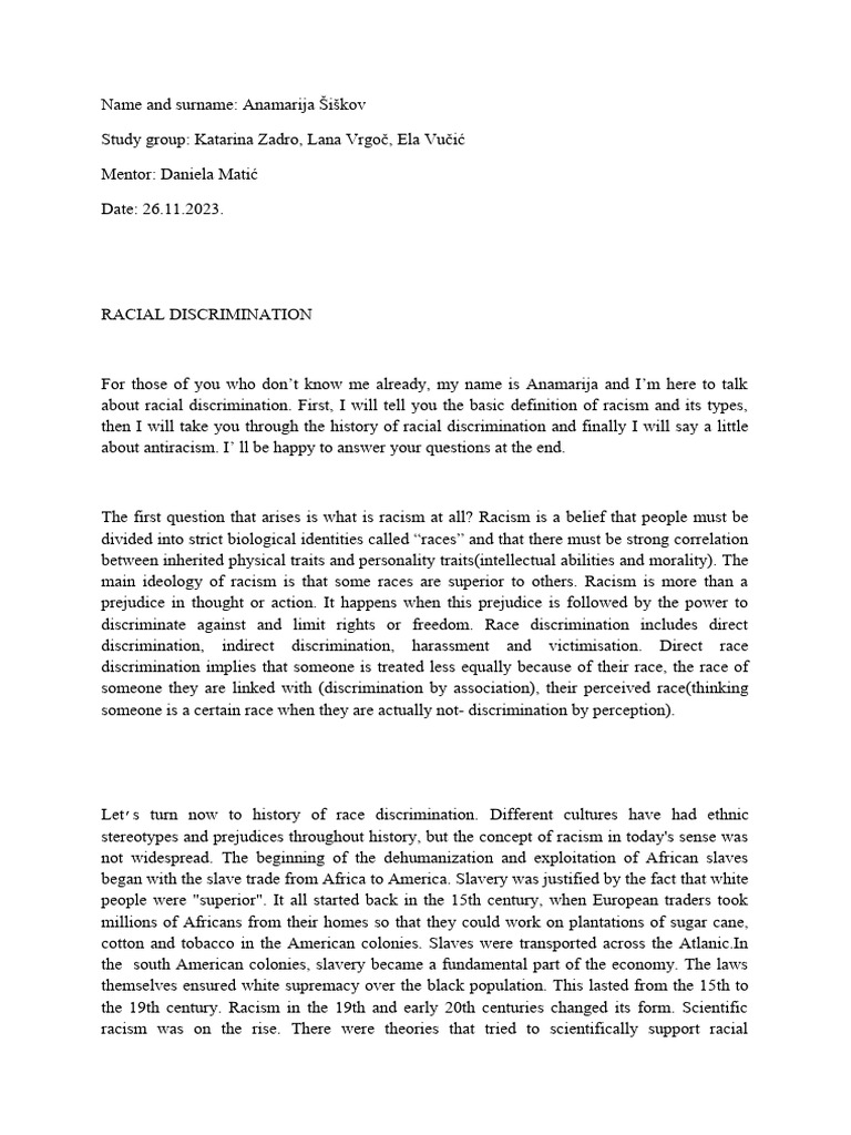 Racial Discrimination | PDF | Discrimination & Race Relations | Racism