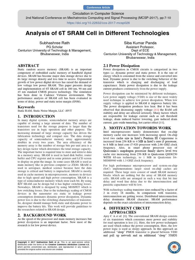 Analysis of 6T SRAM Cell in Different Technologies | PDF | Computer Memory | Random Access Memory
