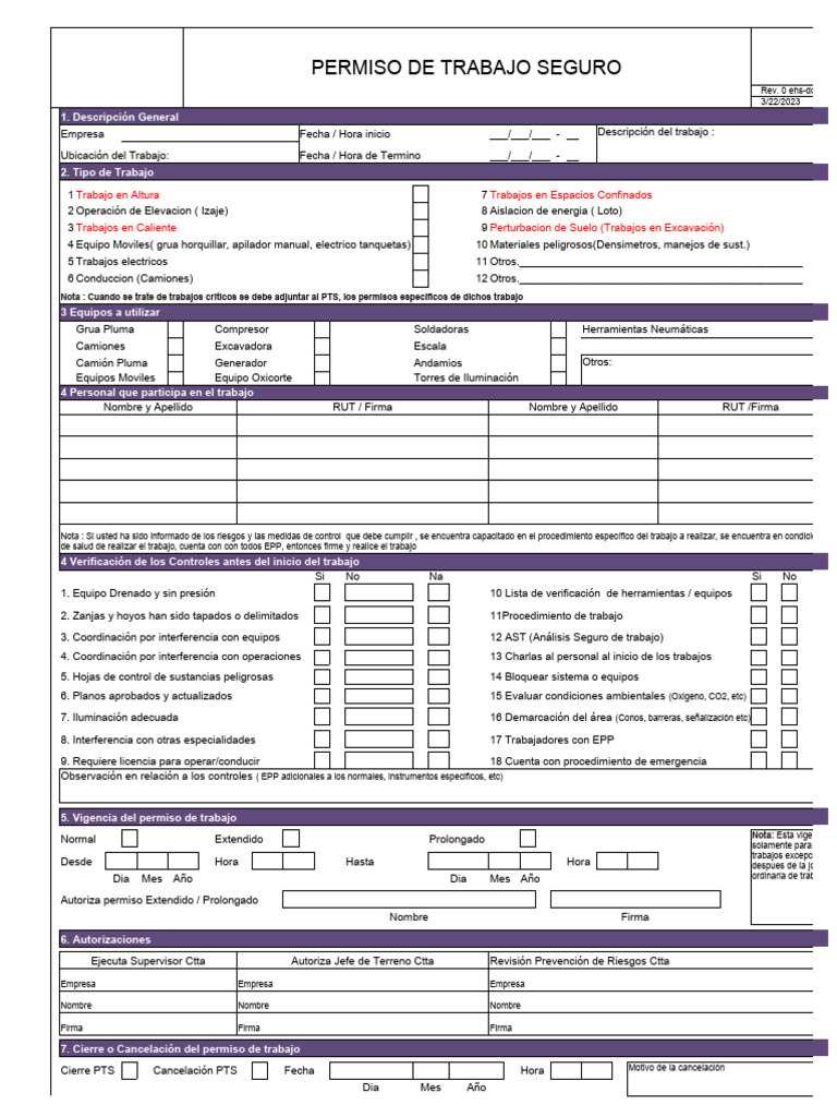 Permiso de Trabajo Seguro Rev2 | PDF