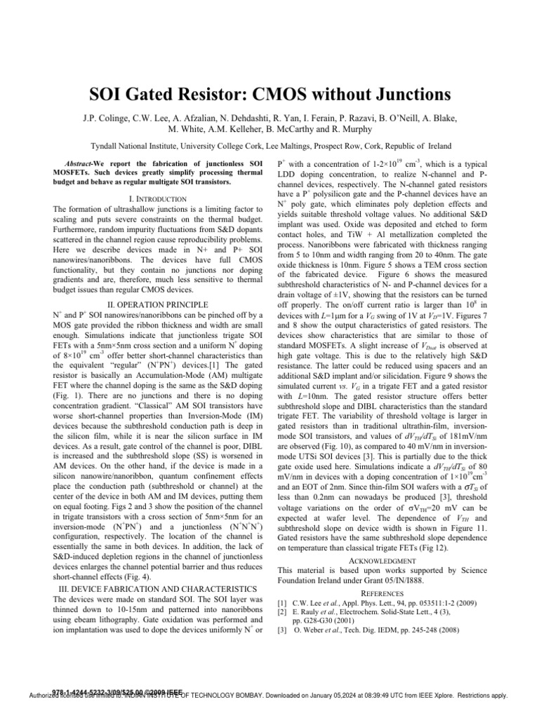 SOI Gated Resistor CMOS Without Junctions | PDF | Field Effect ...