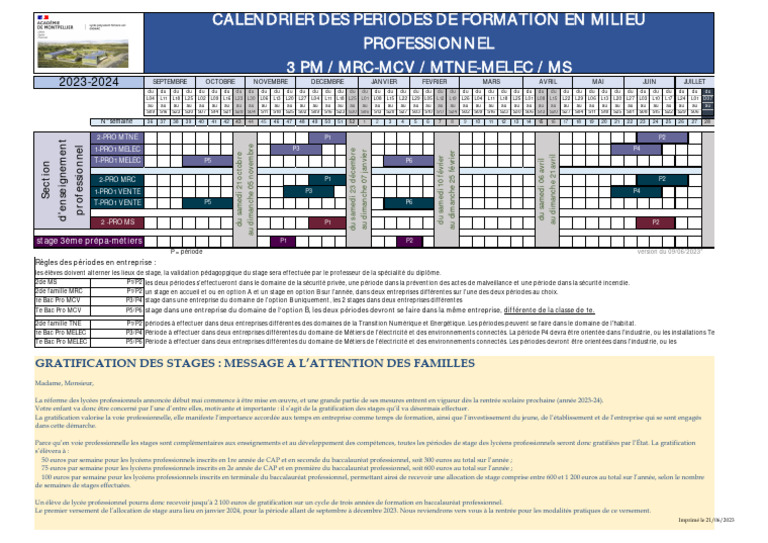 Calendrier Stages Et PFMP 2324DEF | PDF