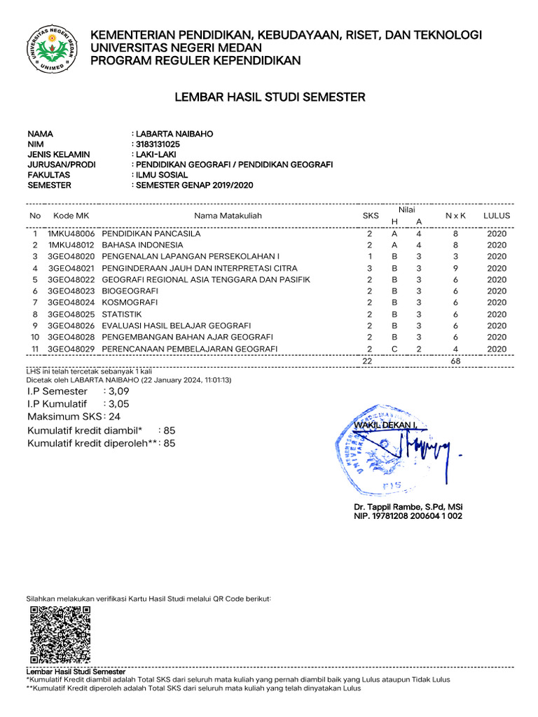 Kartu Hasil Studi (KHS) - Akad Unimed | PDF