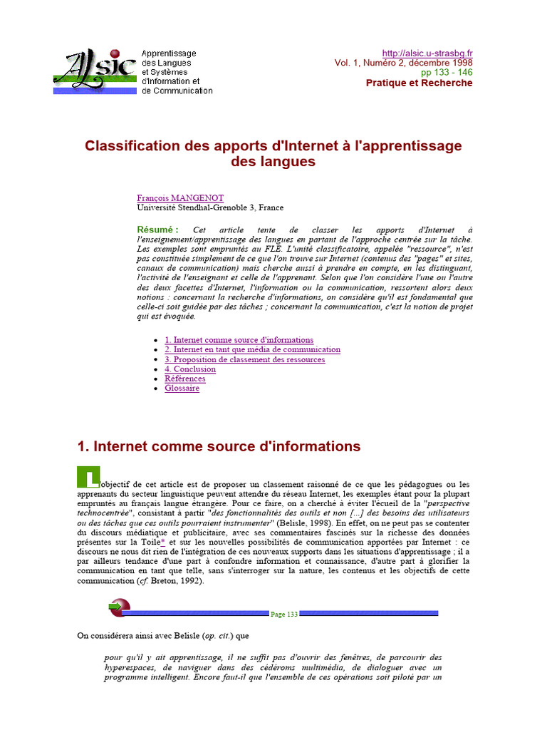 Mangenot 1998 Internet | PDF | Messagerie instantanée | l'Internet