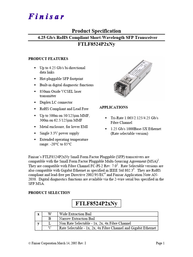 FTLF8524P2BNV | PDF | Telecommunications | Telecommunications Engineering