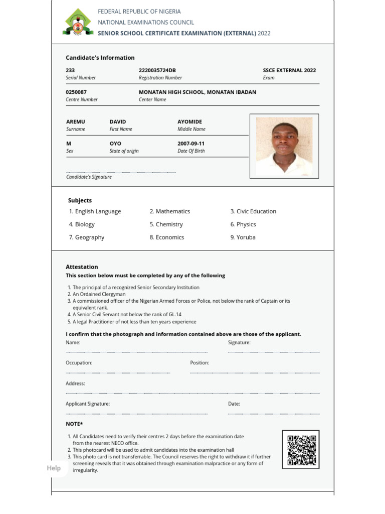 Candidate's Information: Senior School Certificate Examination ...