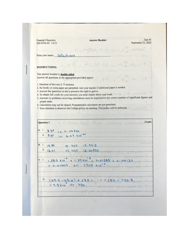 Test 1 Solutions | PDF