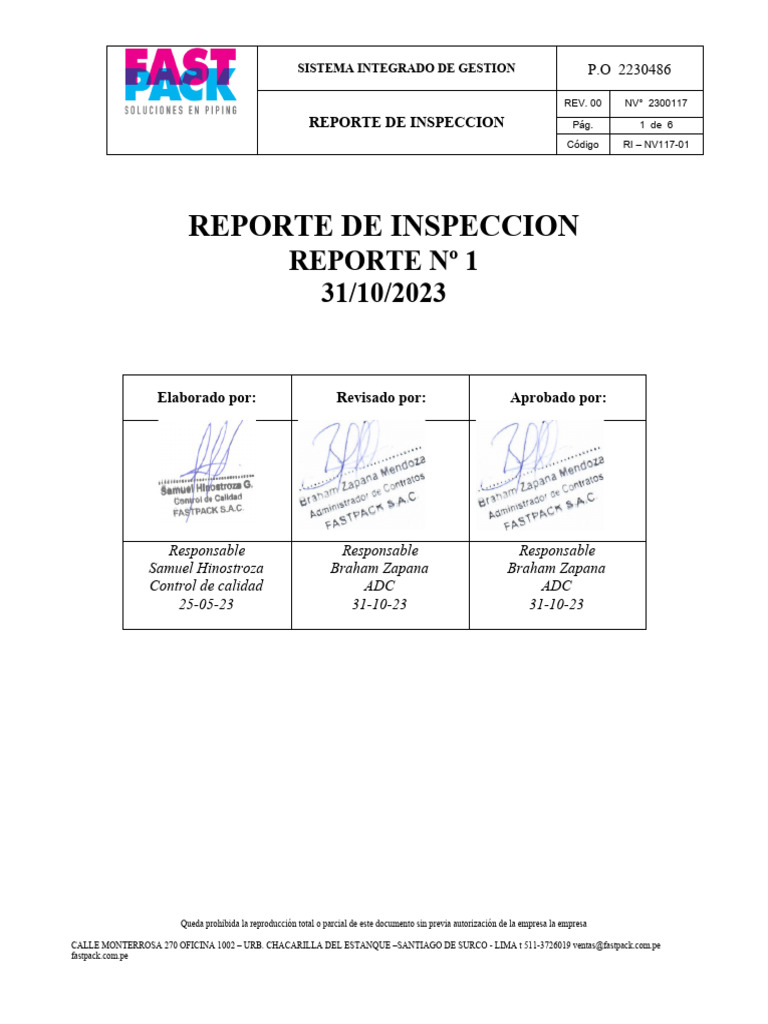 RI-NV117-01 - Reporte de Inspeccion | PDF | Ingeniería mecánica