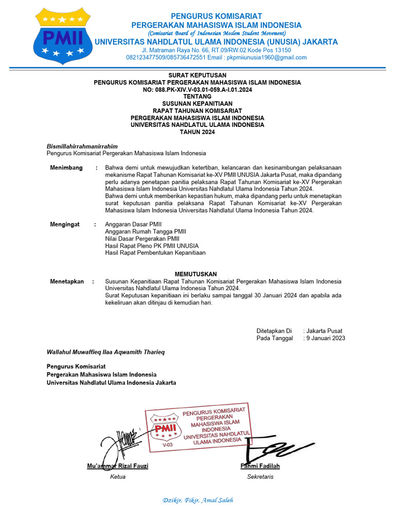 SK Panpel RTK XV PMII Unusia Jakpus | PDF