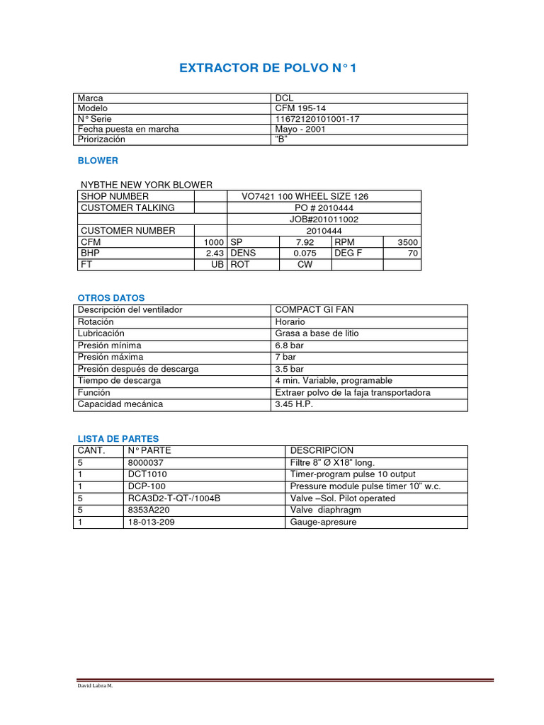 Extractor de Polvo DCL CFM 195-14 | PDF