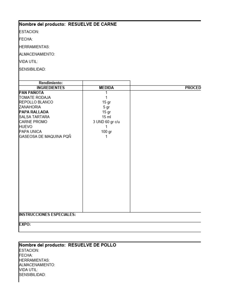 FORMATO DE RECETA EN BLANCO | PDF | Panes | Cocina asiática