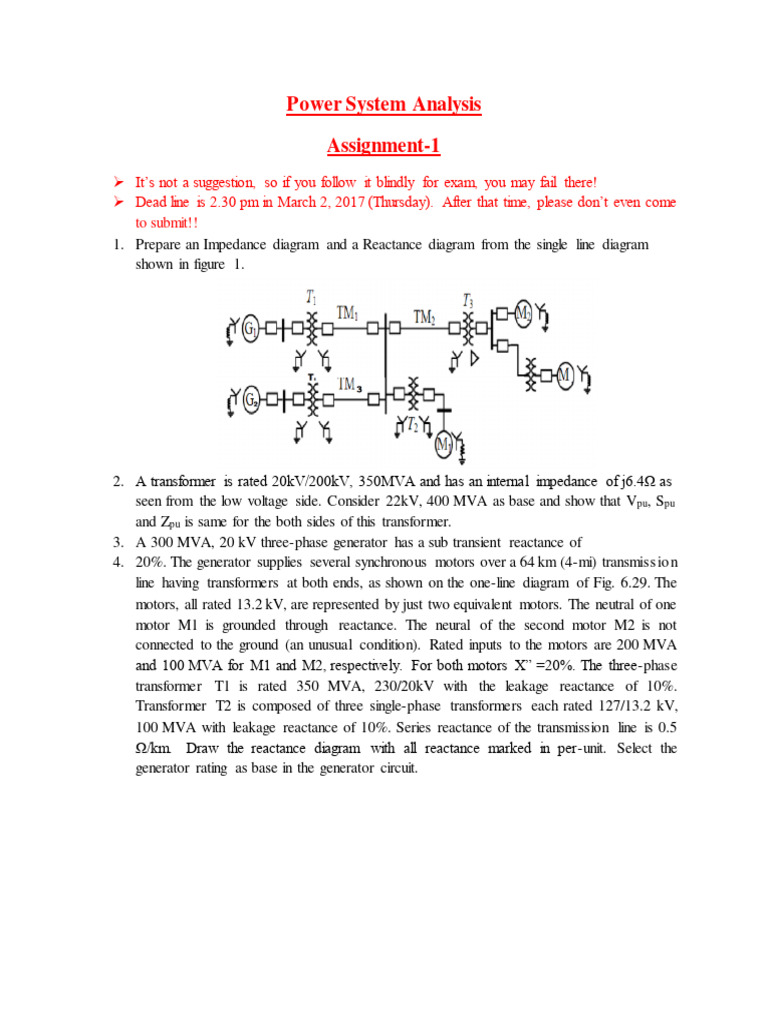 Power System Analysis Assignment 1 | PDF